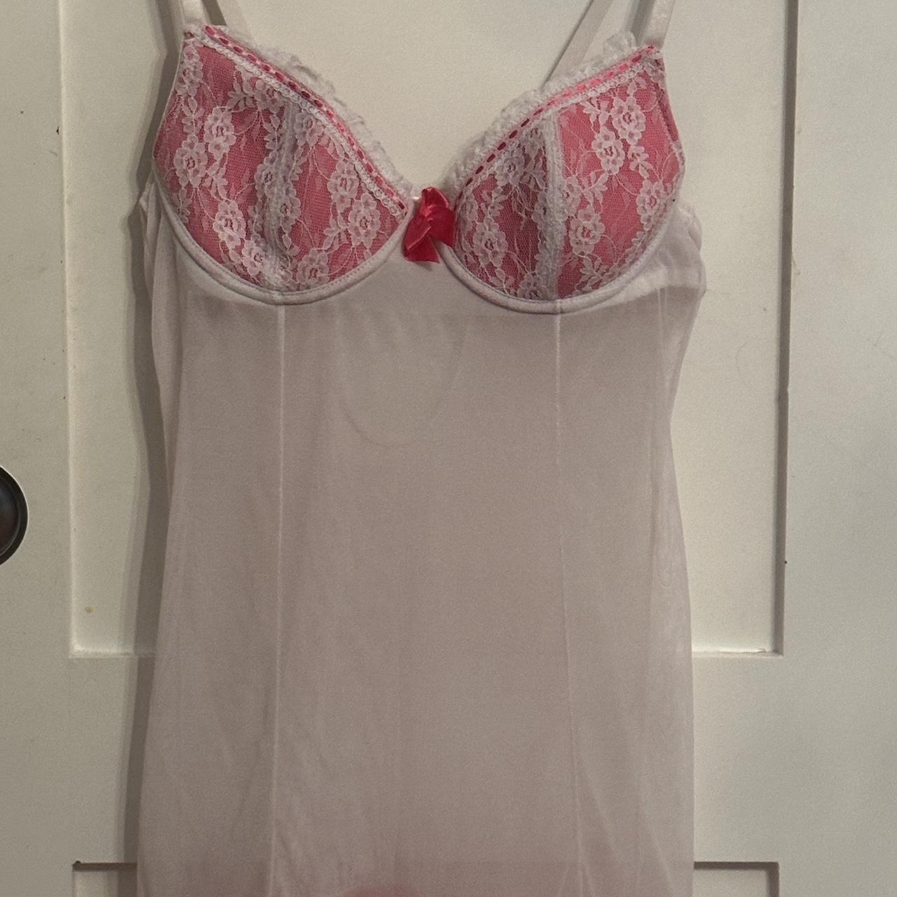 White & hot pink negligee - 34B Native Intimates - Depop