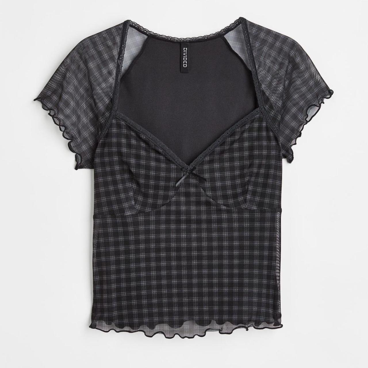 H&M Lace Trimmed Mesh Top - Depop