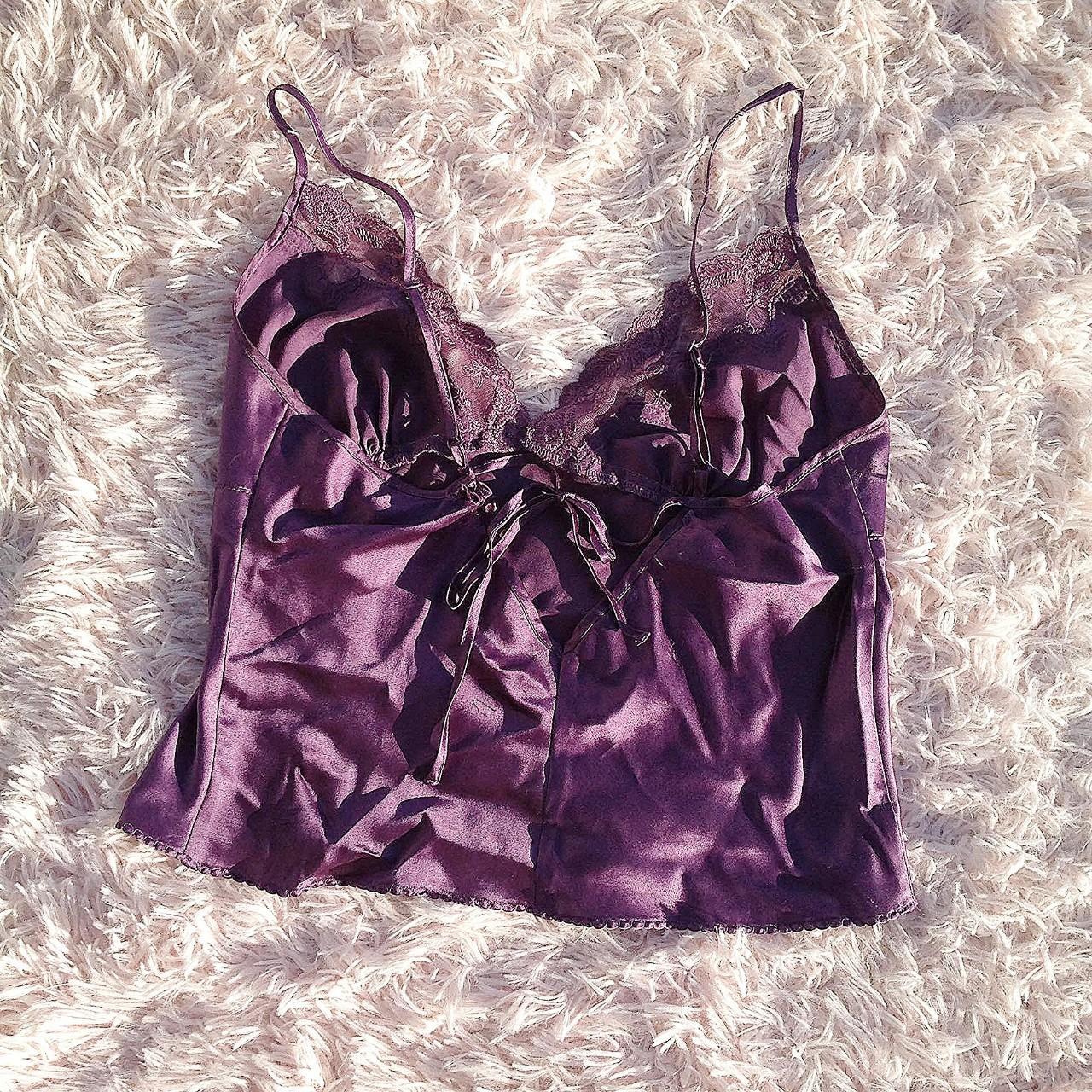 Y2K Victoria's Secret Purple Silky Cropped Cami Top.... - Depop