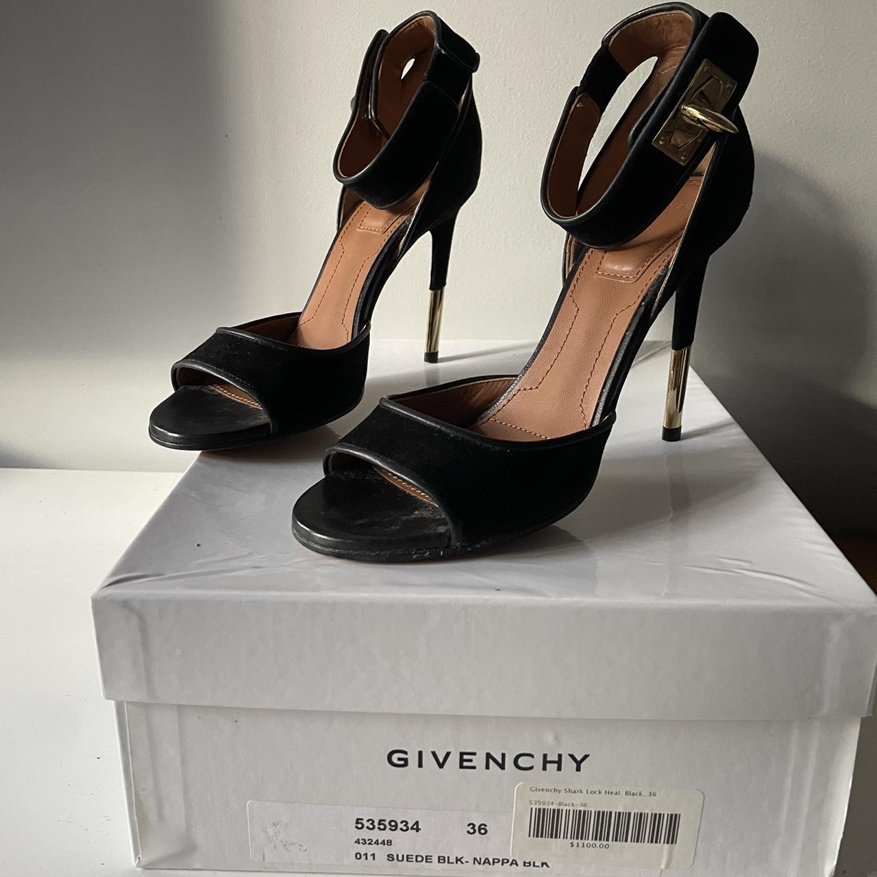 Givenchy Black Suede Shark Lock Heels Mint... | Depop