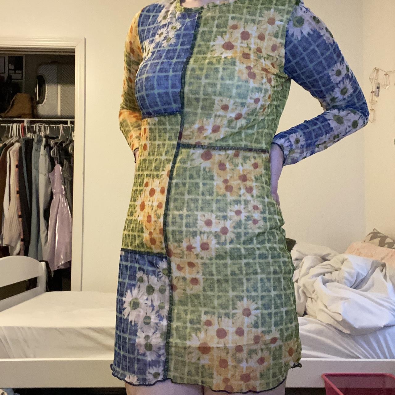 Altar’s State sunflower patchwork minidress size M.... - Depop