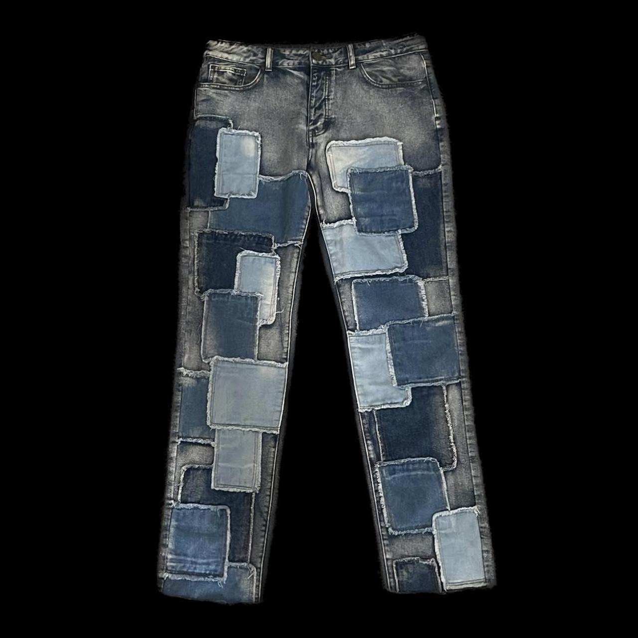 Thrifted Distressed Patch Jeans - Depop