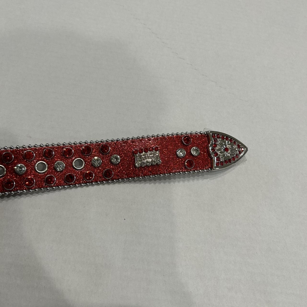 Brand new red rhinestone belt with bb simon logo on... | Depop