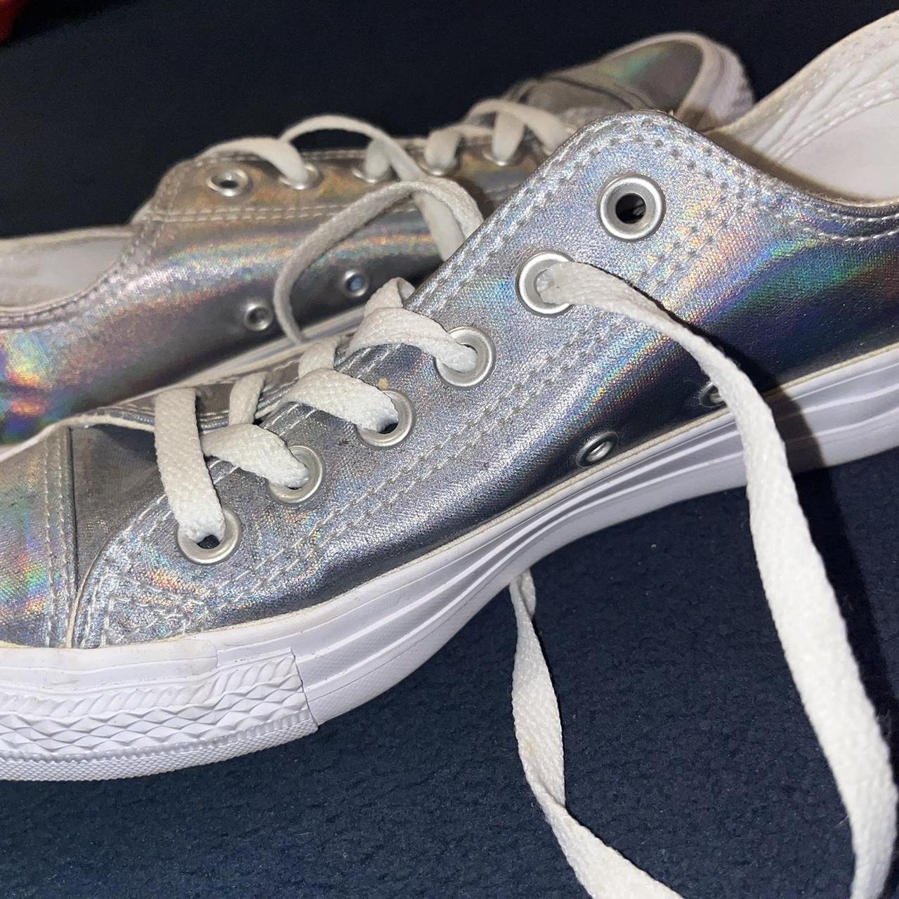 silver reflective converse. selling as i never wear,... - Depop