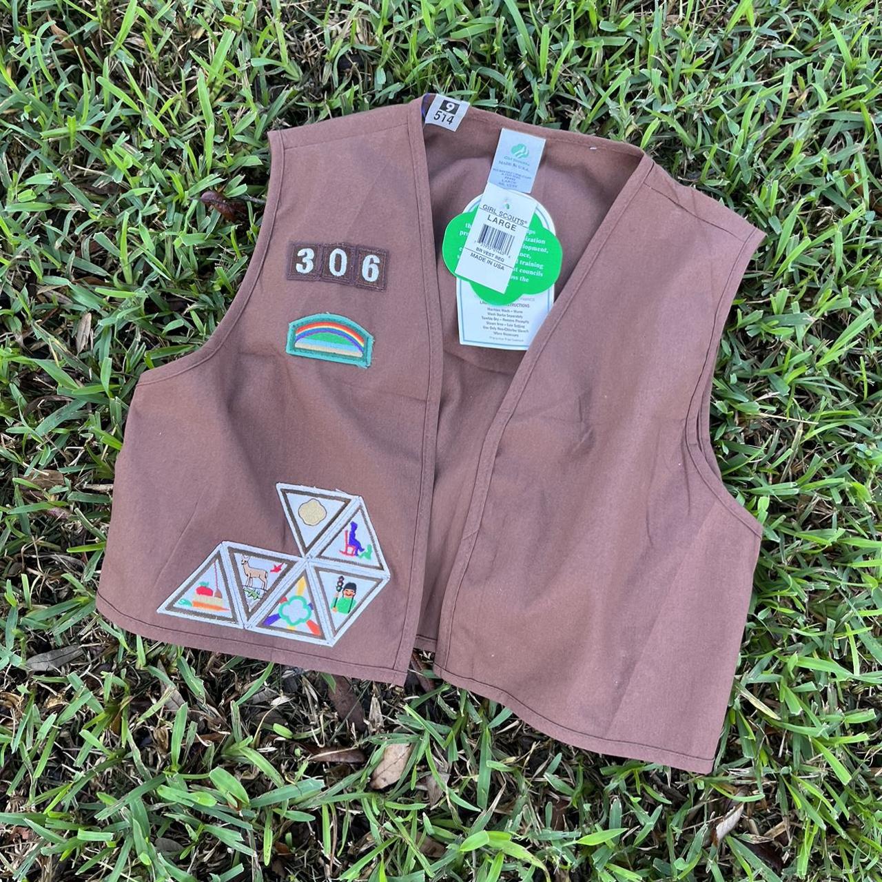 Deadstock Girl Scout Brown Vest With Patches Size... - Depop