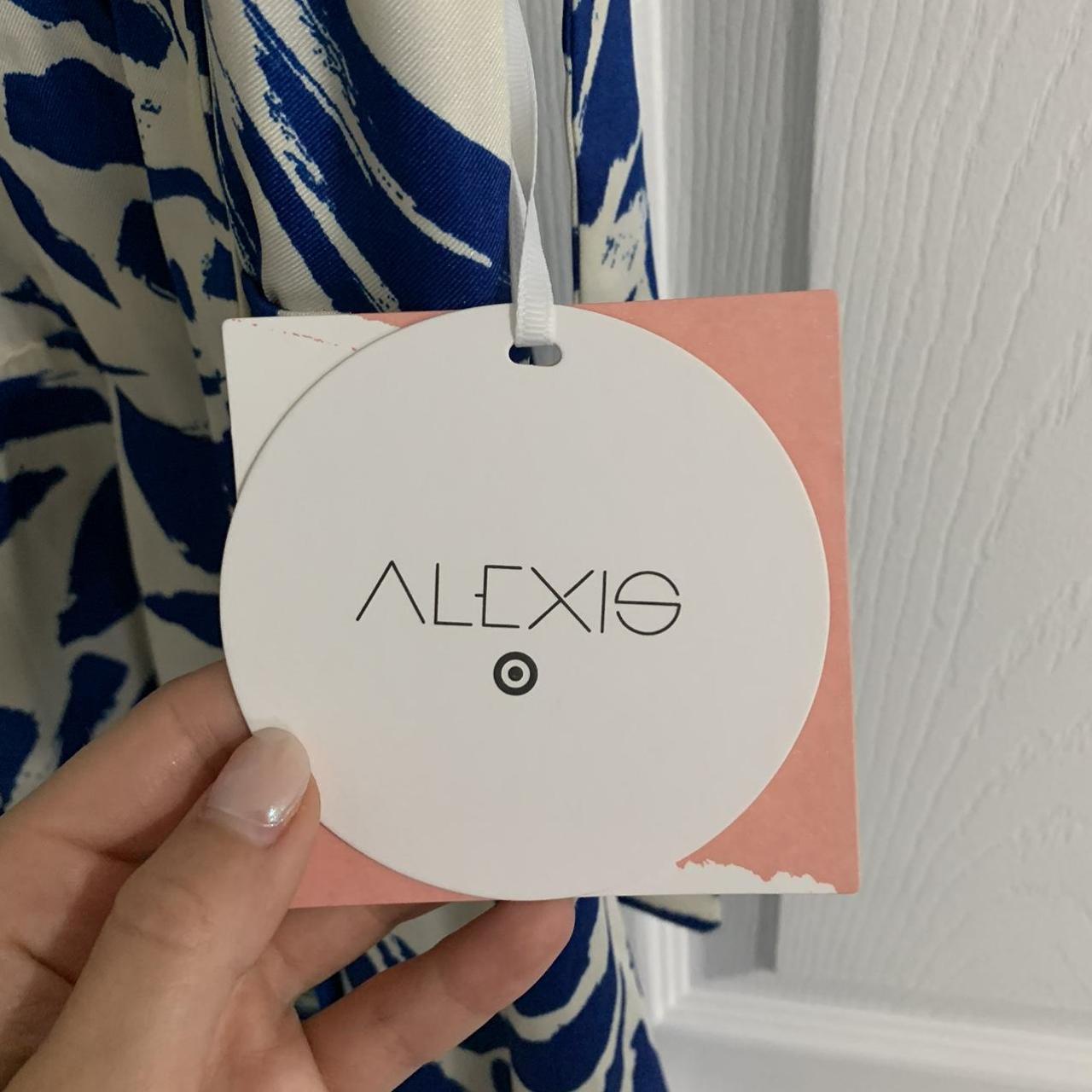 Alexis Women's Blue and White Dress | Depop