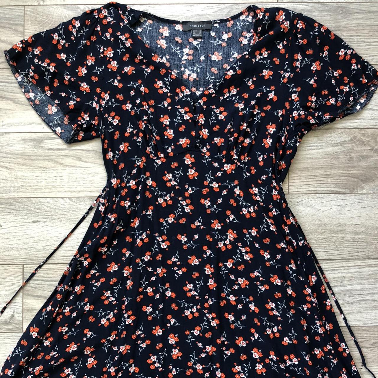Primark Navy and Red Floral Dress • Size 4, so fits... - Depop