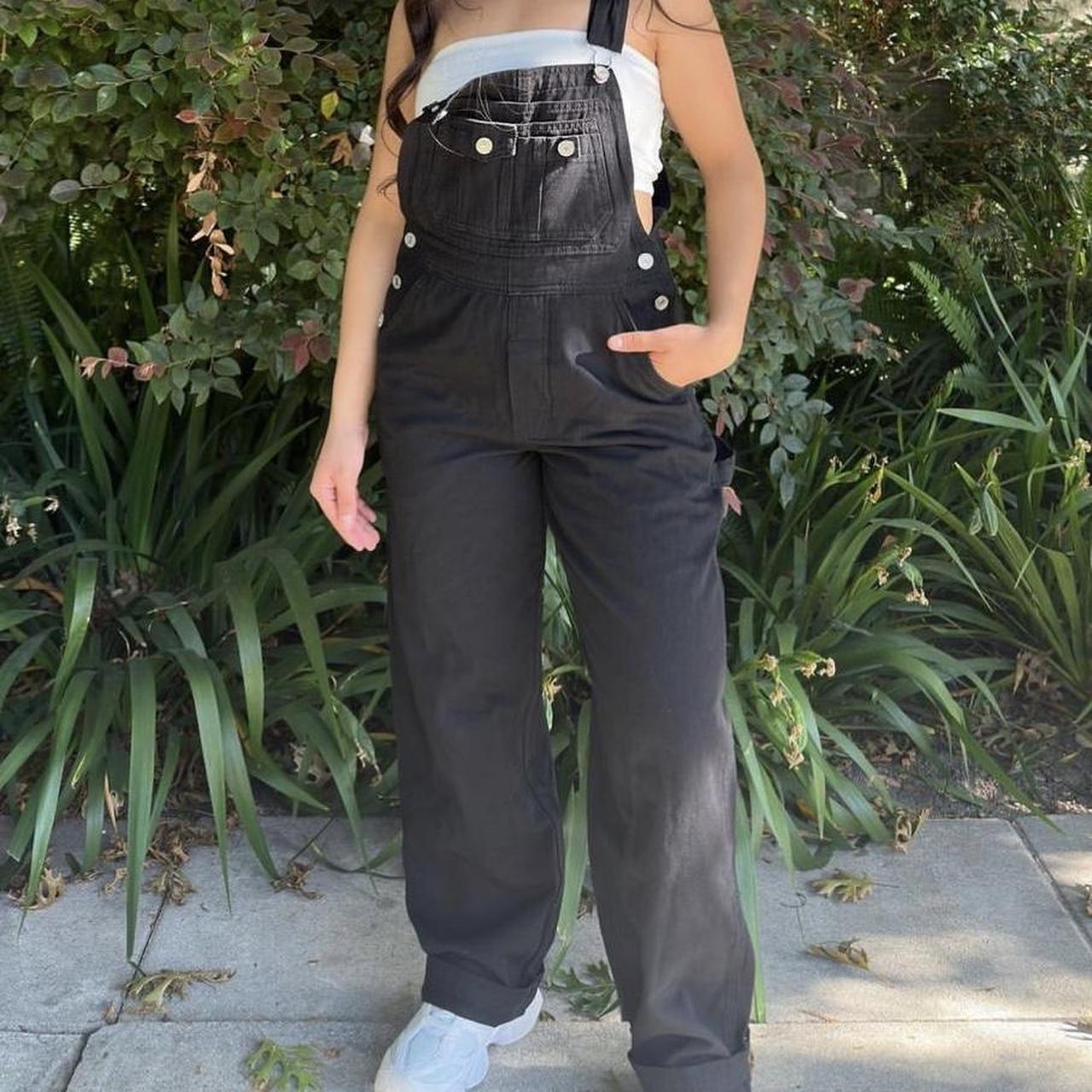cutest overall in black! I’m 5’1 and it fits... - Depop