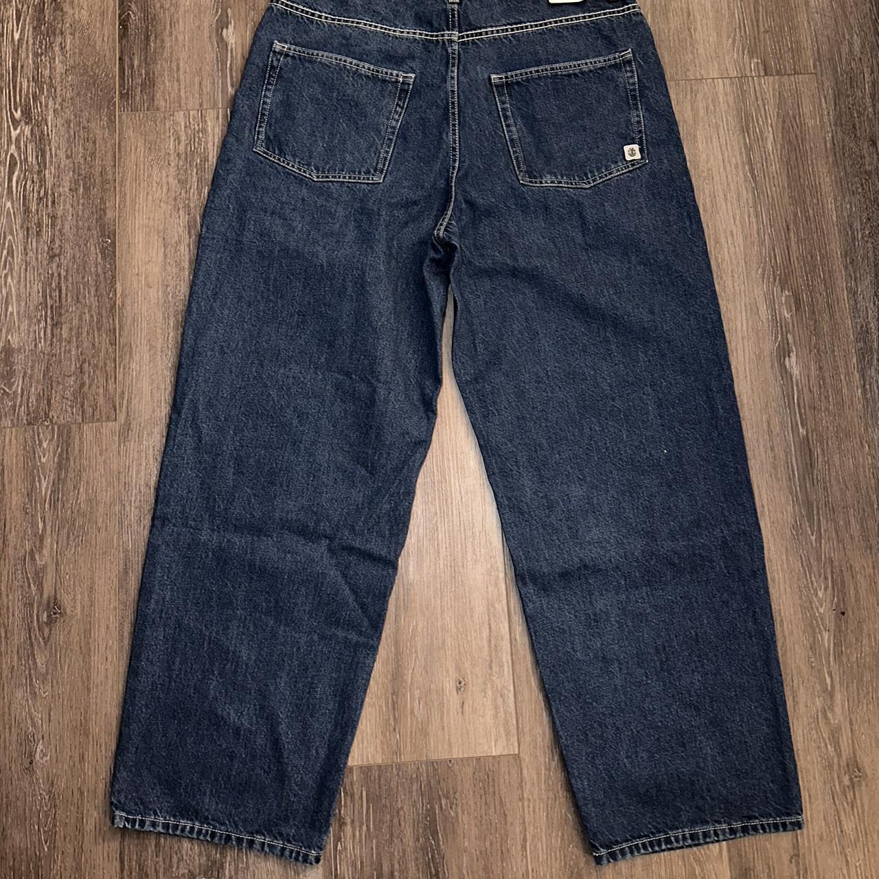 Element Baggy Fit Blue Jeans with White Contrast... - Depop