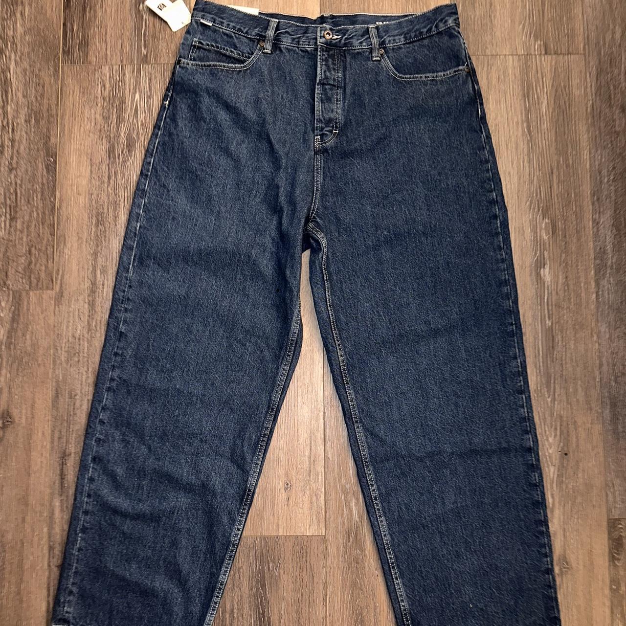 Element Baggy Fit Blue Jeans with White Contrast... - Depop