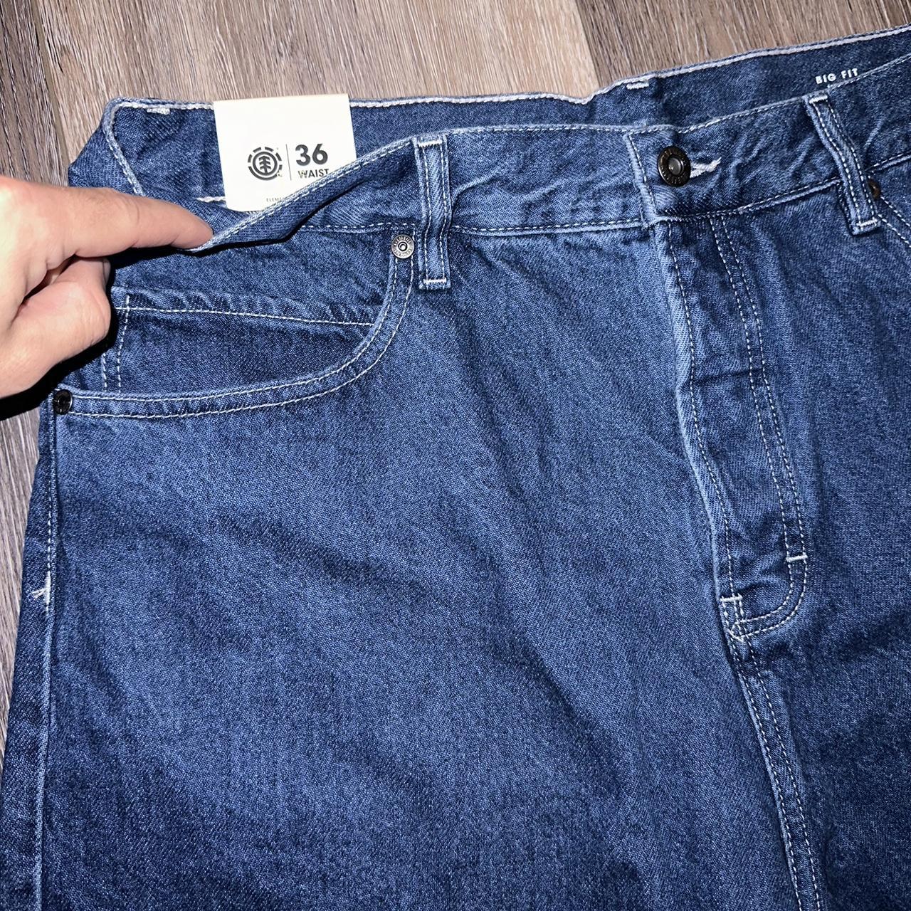 Element Baggy Fit Blue Jeans with White Contrast... - Depop