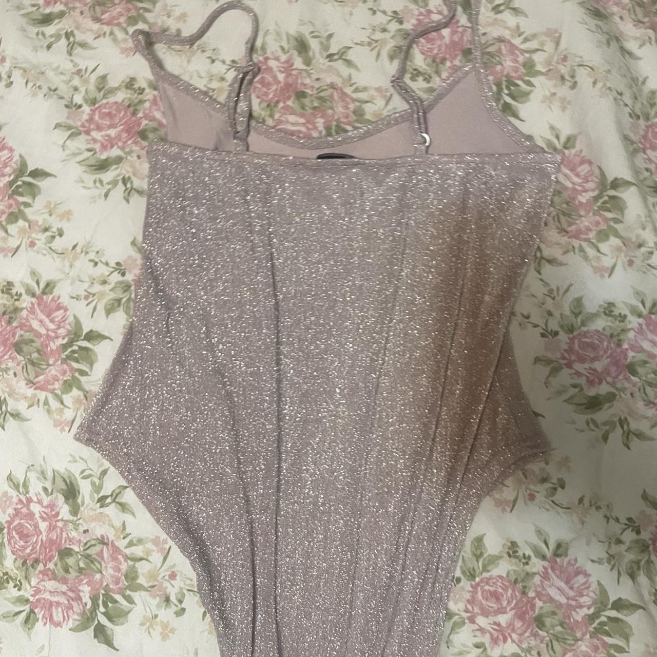 Sparkly glitter baby pink bodysuit top, very... - Depop