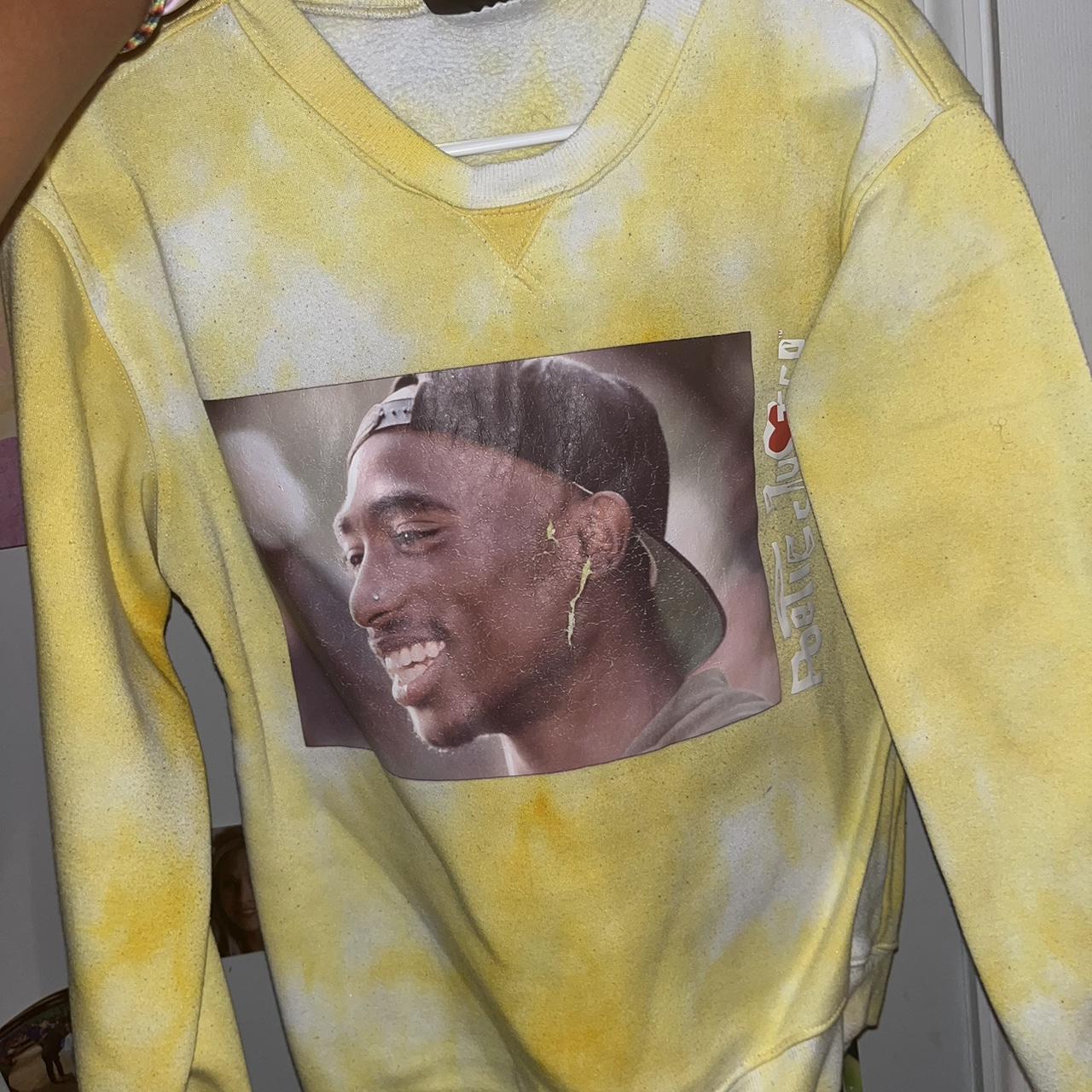 90s tupac poetic justice sweatshirt!! -yellow tye... - Depop