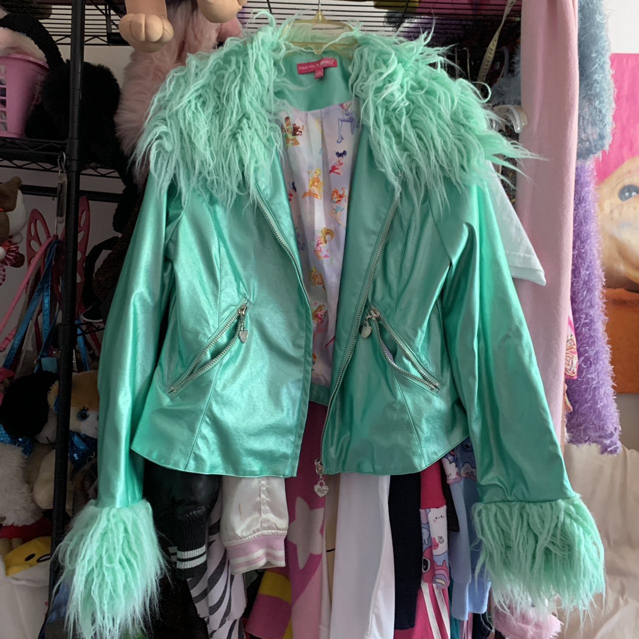 dollskill x winx club green fur trim jacket size xxl... - Depop