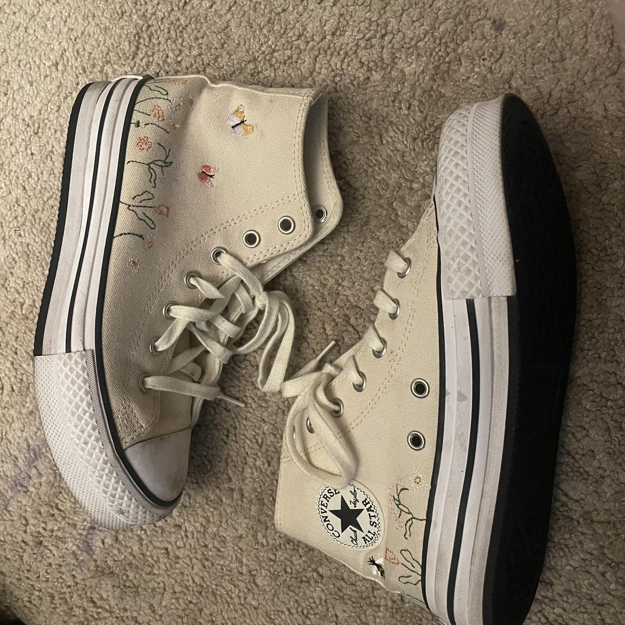 size 3 converse with beautiful stitching of bees and... - Depop