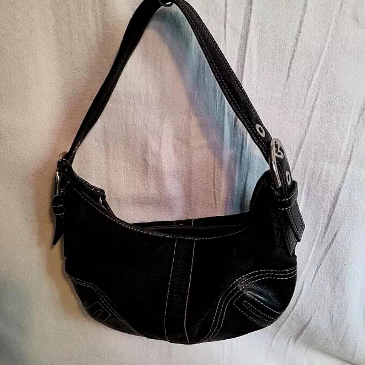 Coach Women's Black Jacquard Canvas & Leather Hobo... - Depop