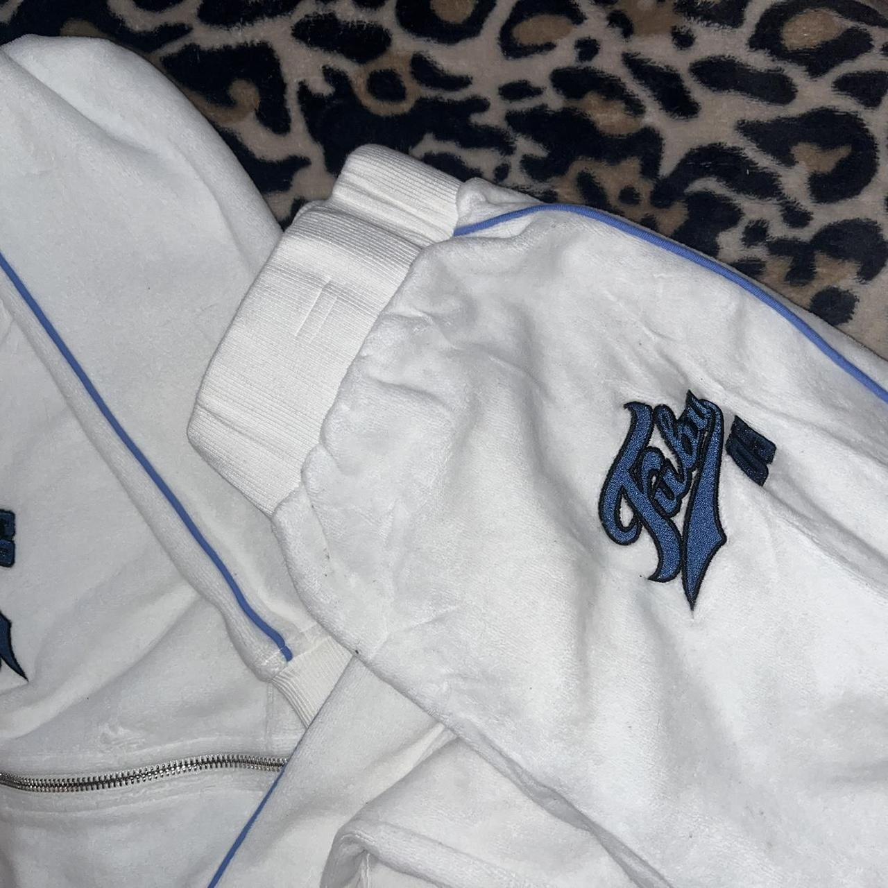 fubu white and blue velvet tracksuit -wore it once... - Depop