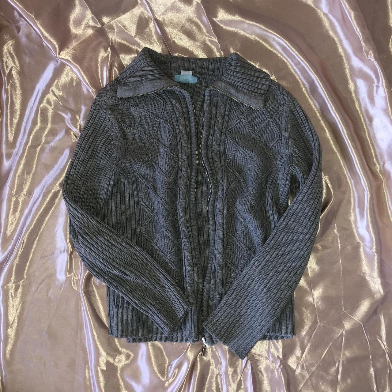grey jennifer moore knitted zip up jacket ☆ used... - Depop