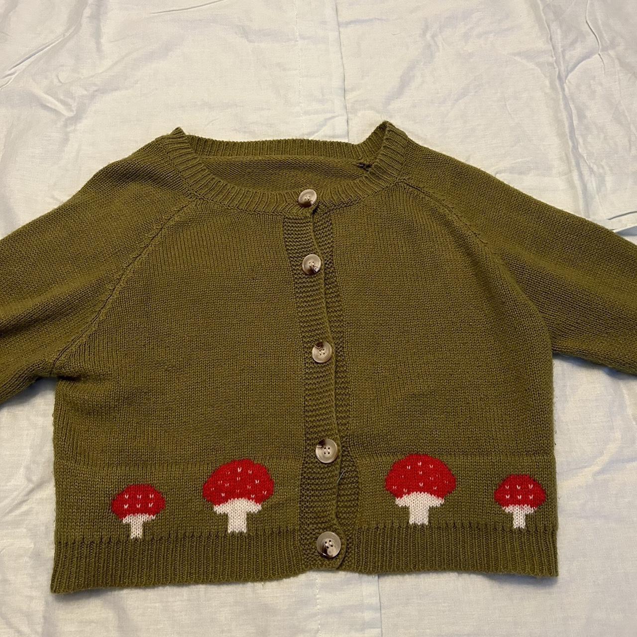cropped green knit cottage core fairy mushroom... - Depop