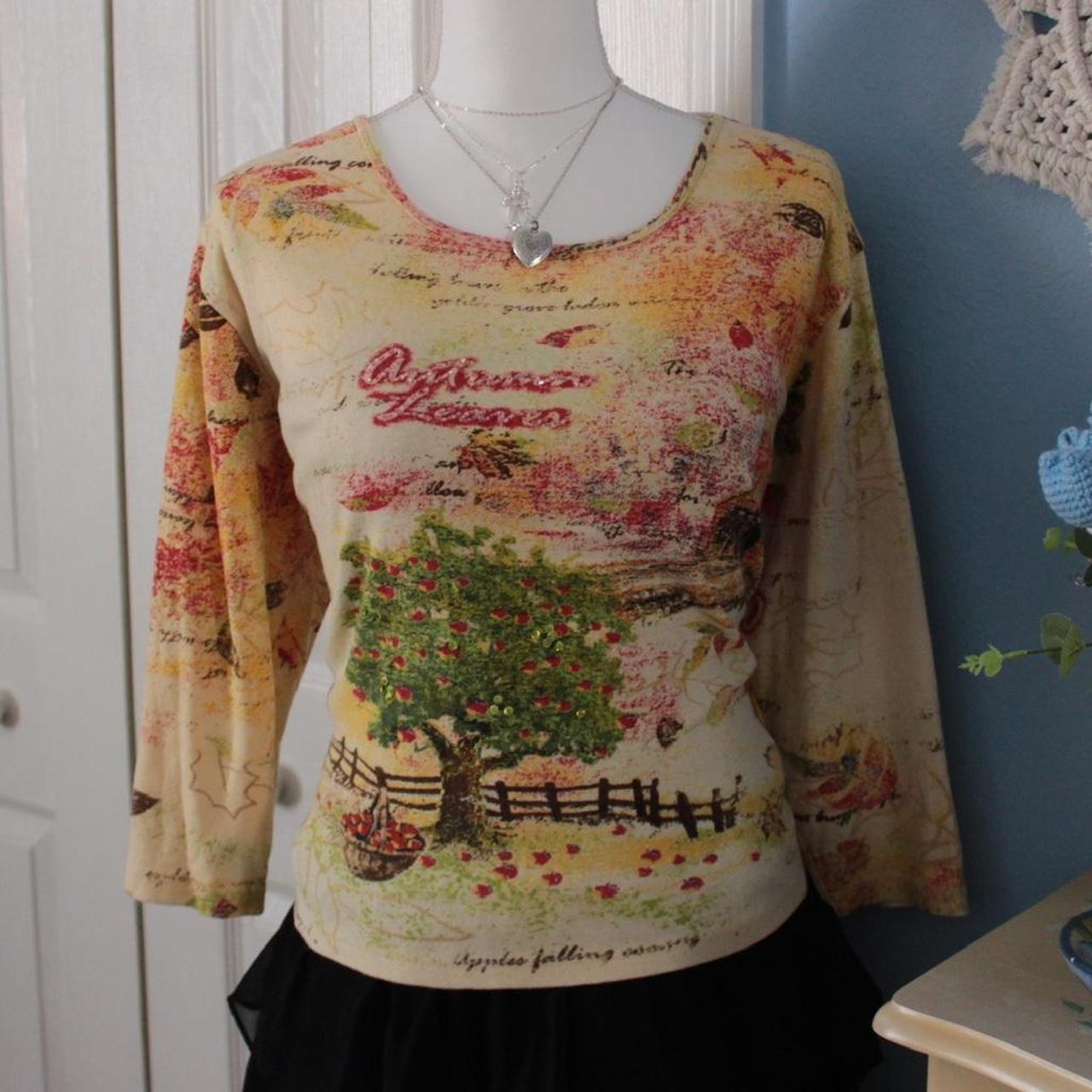 🍂 Vintage Y2K Apple Orchard Graphic Top – Size XL... | Depop