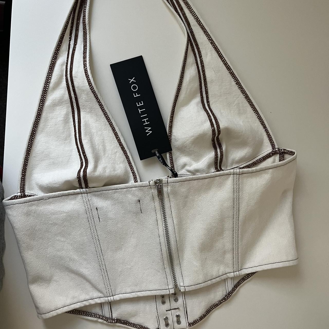 White fox two piece set- white jean material with... - Depop