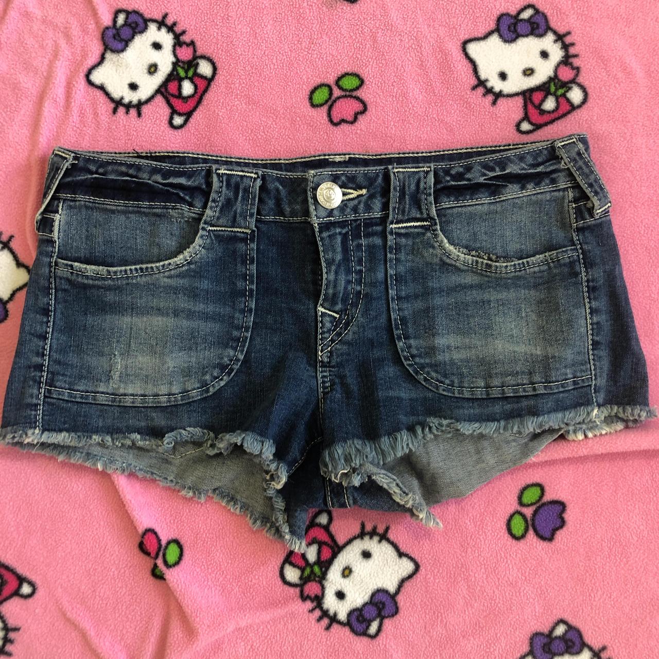2000s low rise true religion blue denim shorts #y2k... - Depop