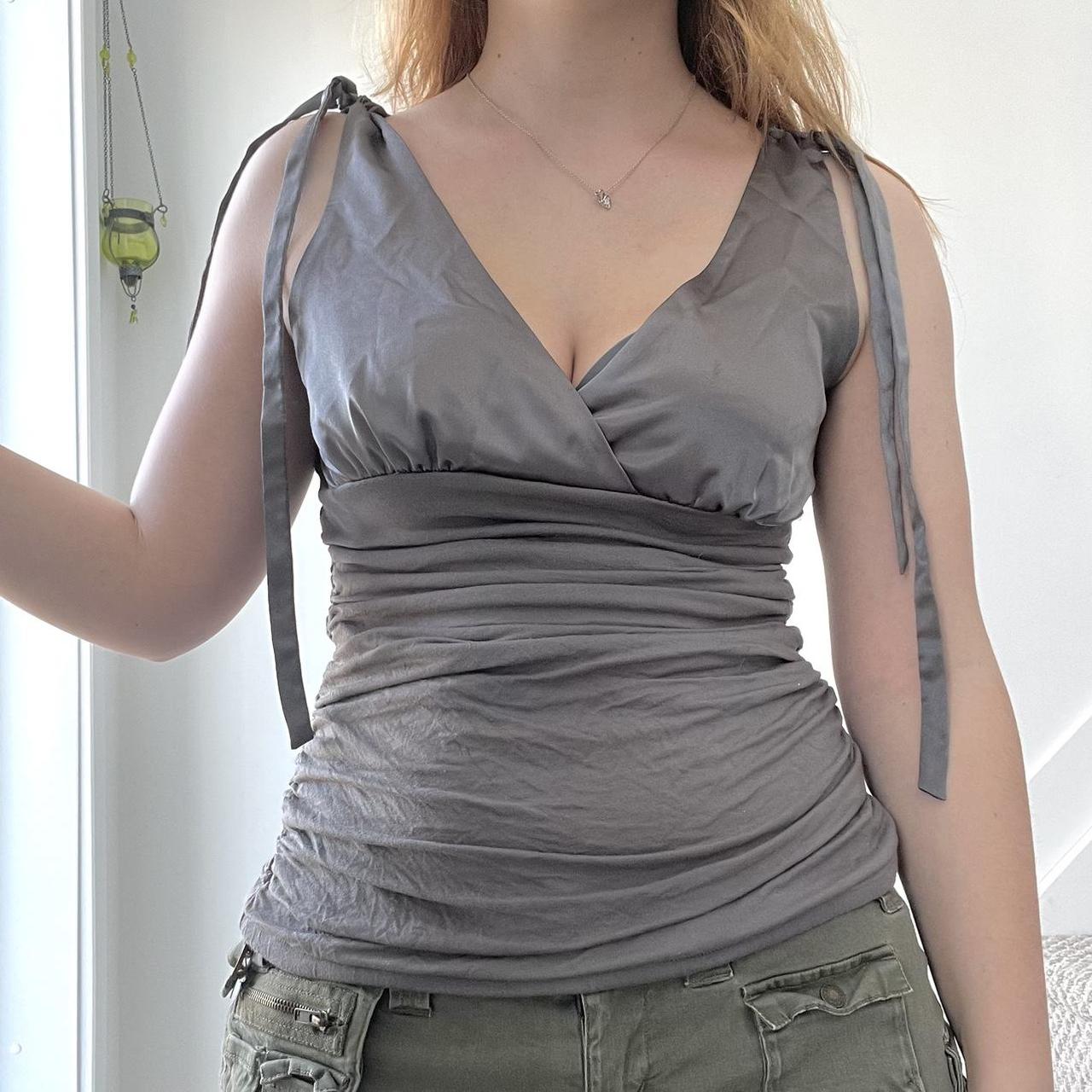 super cute and flattering silver top details: size... - Depop