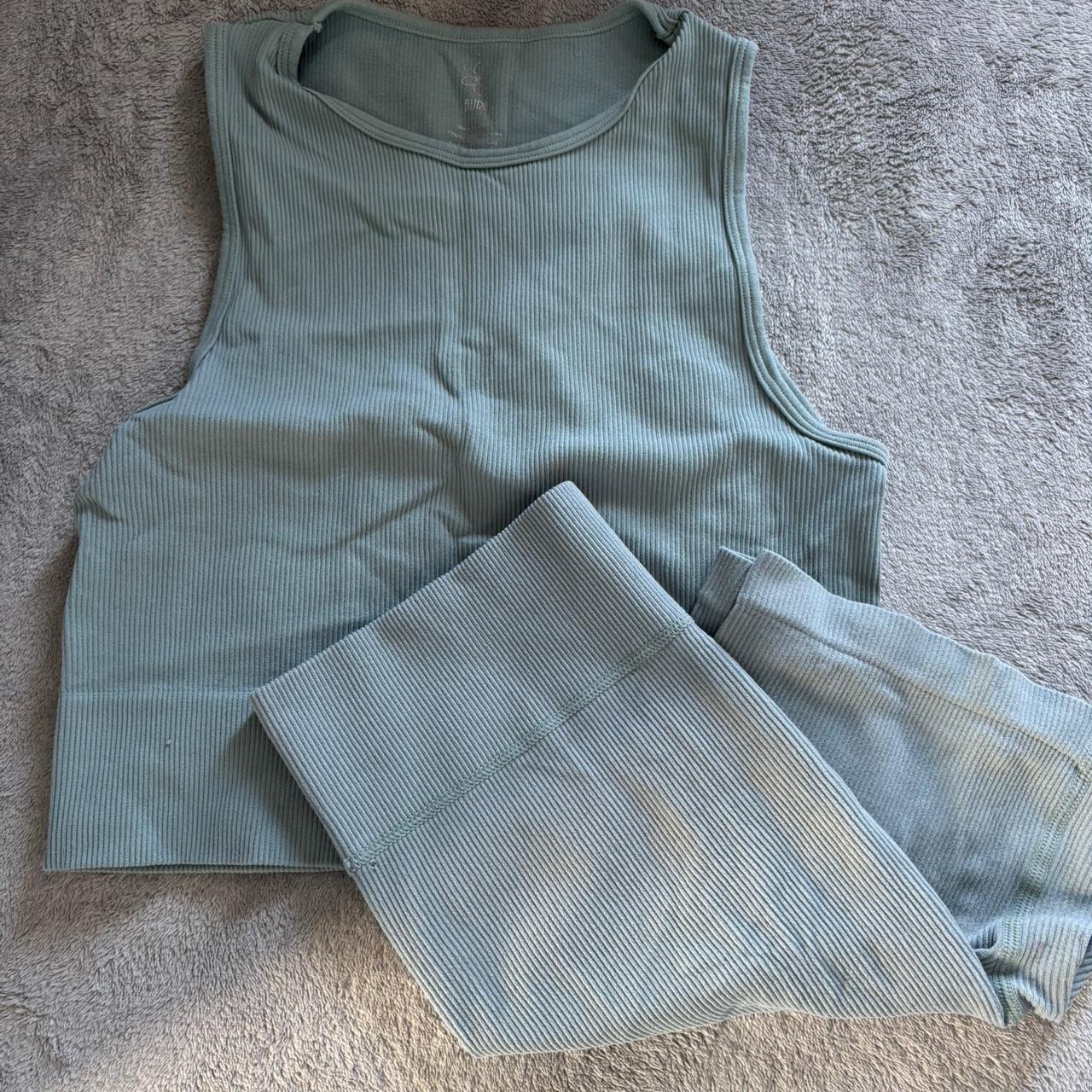 Blue/Greenish workout set, ribbed, worn a few times.... | Depop