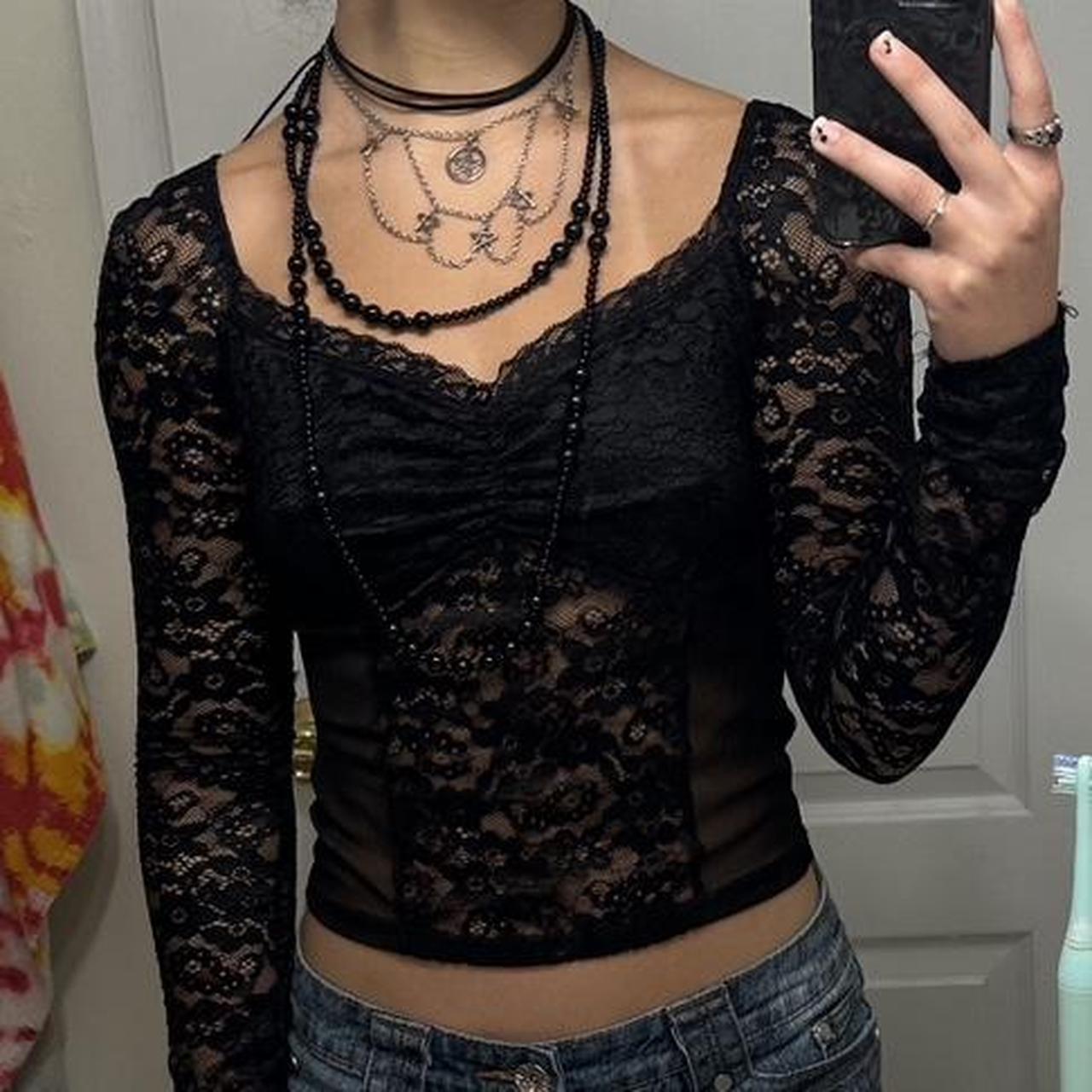 Black mesh CURRENT MOOD long sleeve whimsy goth... - Depop