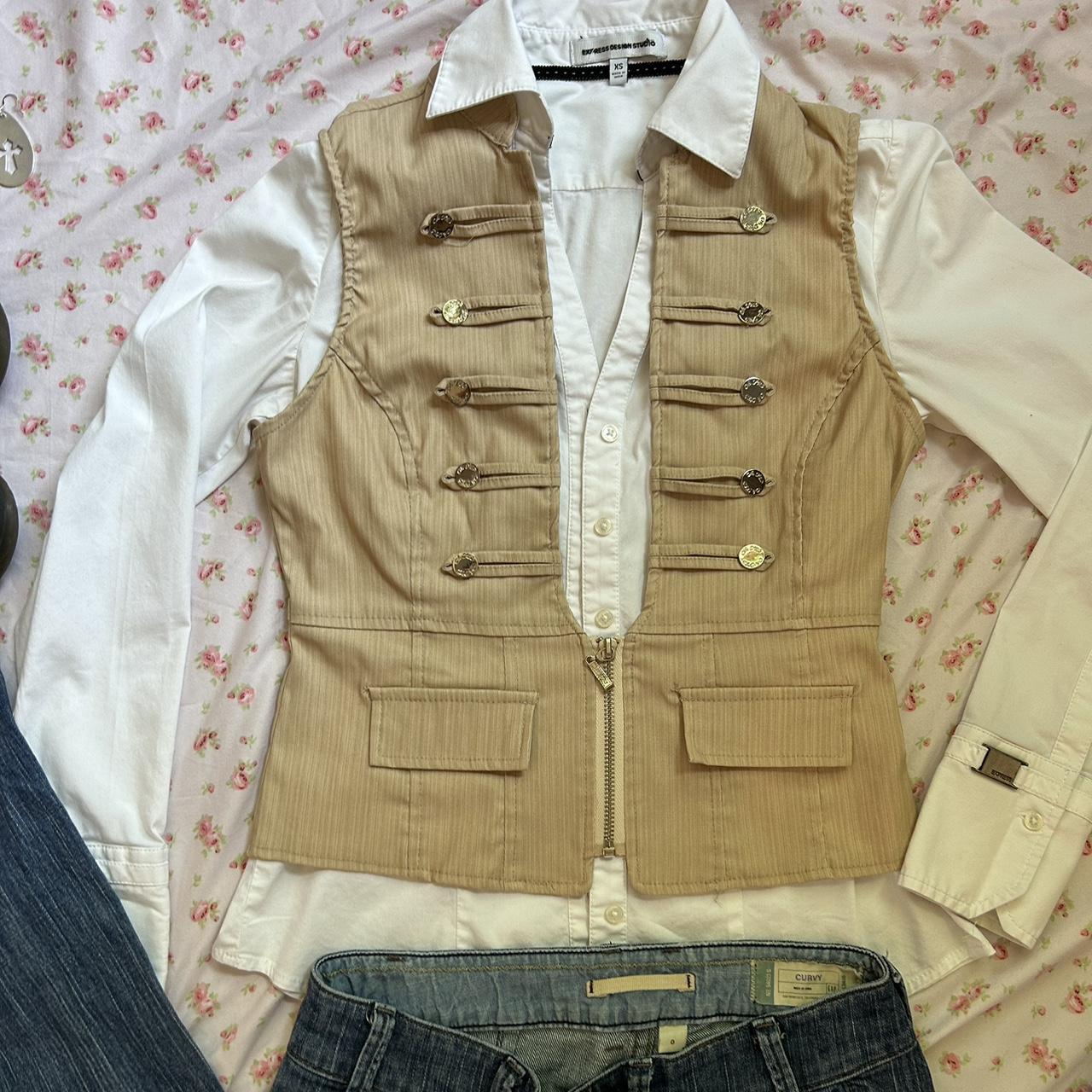 Tan vest with small front zipper Super cute 70s... - Depop