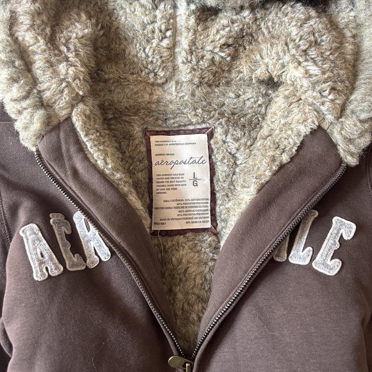 Rare y2k brown Aeropostale faux fur lined zip up... - Depop