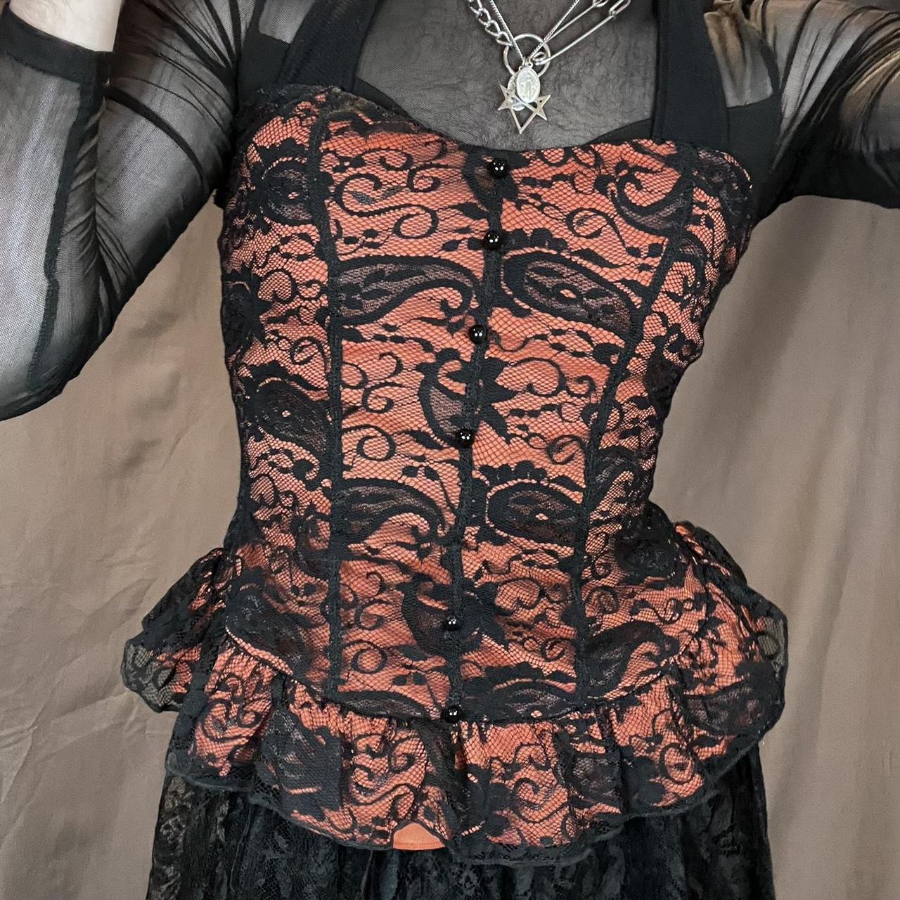 Orange and Black Lace Bustier Top The label says... - Depop