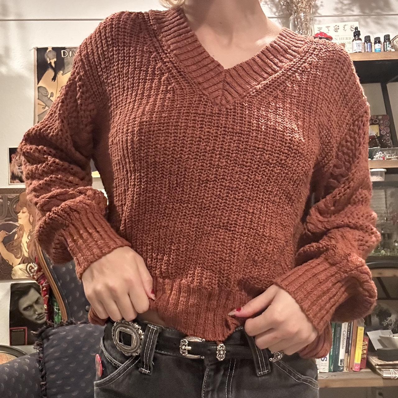 Small to medium rust colored knit sweater #winter... - Depop