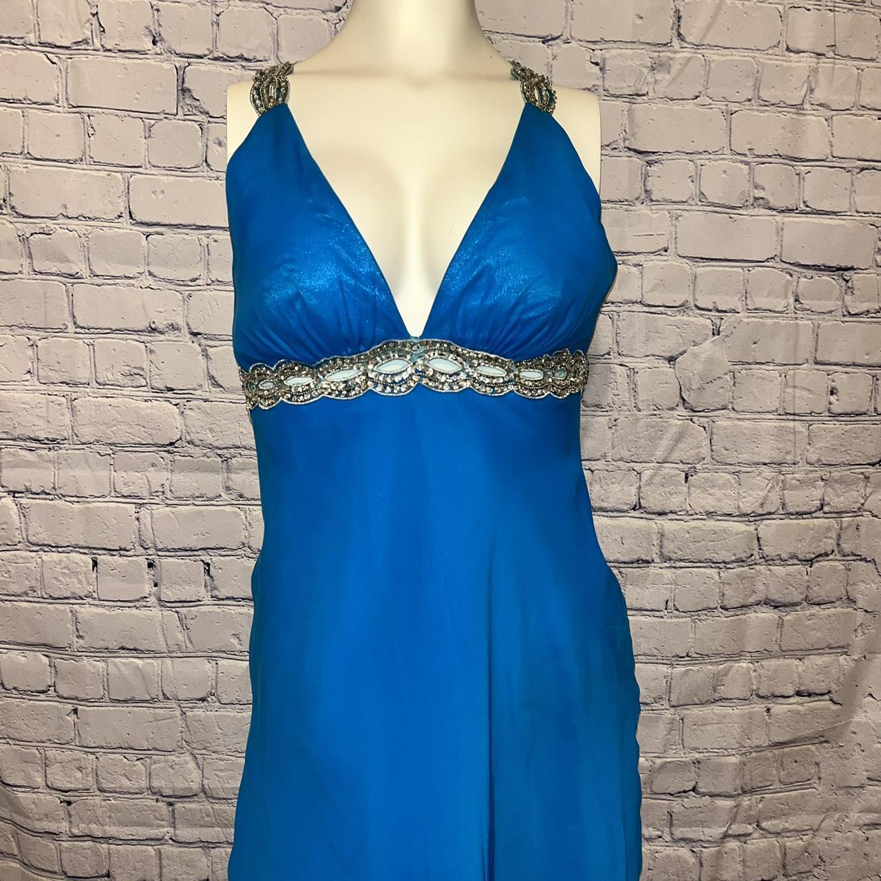 Vintage blue y2k dress with beaded sparkle straps... | Depop