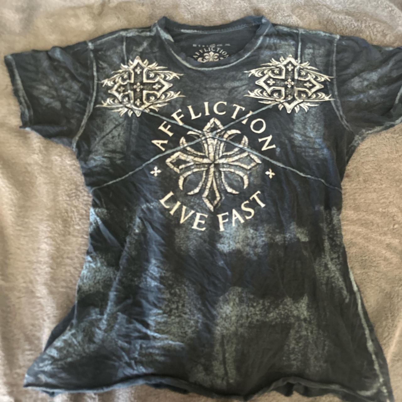 vintage affliction cross design on back, super cute... - Depop