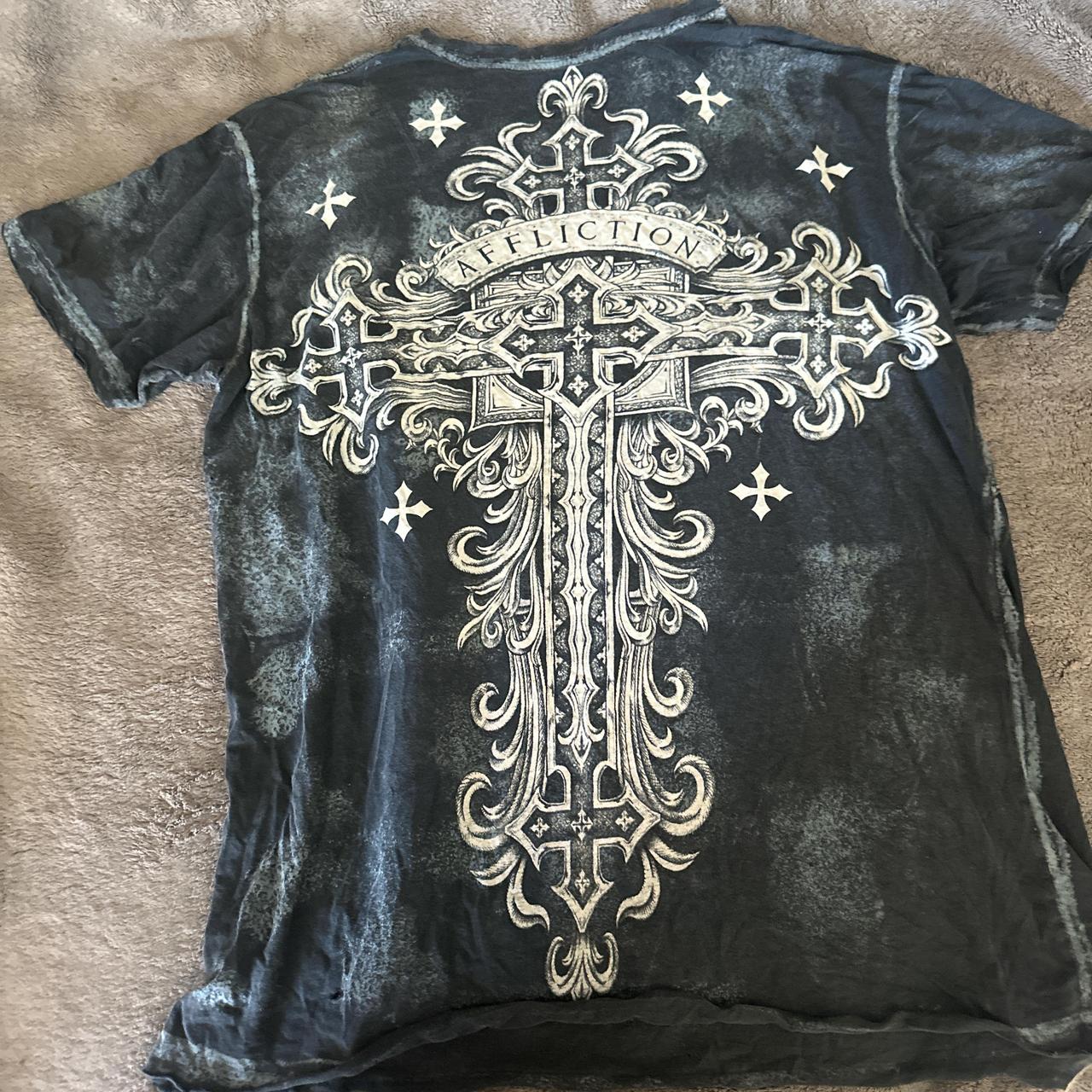 vintage affliction cross design on back, super cute... - Depop