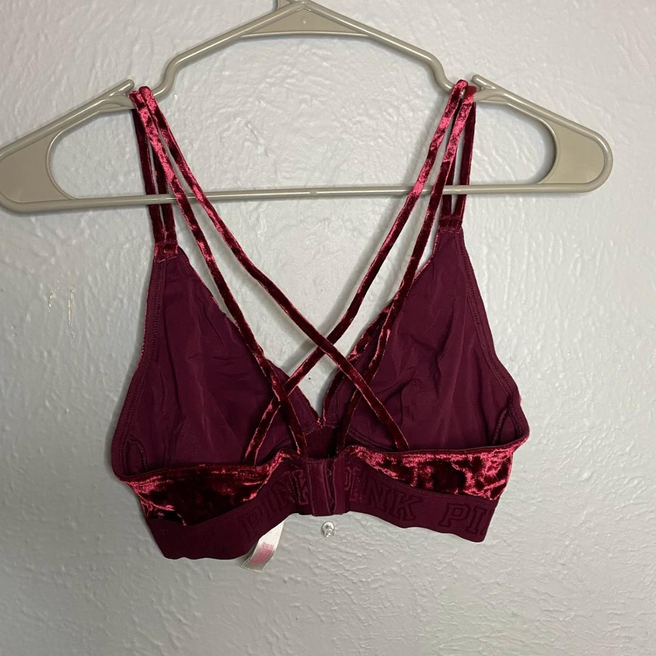 PINK Maroon Velvet Bralette - Depop