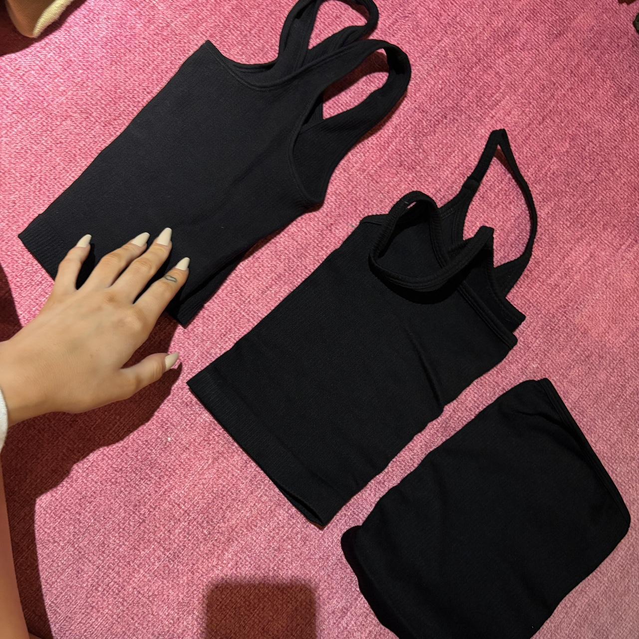 Amazon OQQ black workout set 3 tops 1 leggings #Amazon - Depop