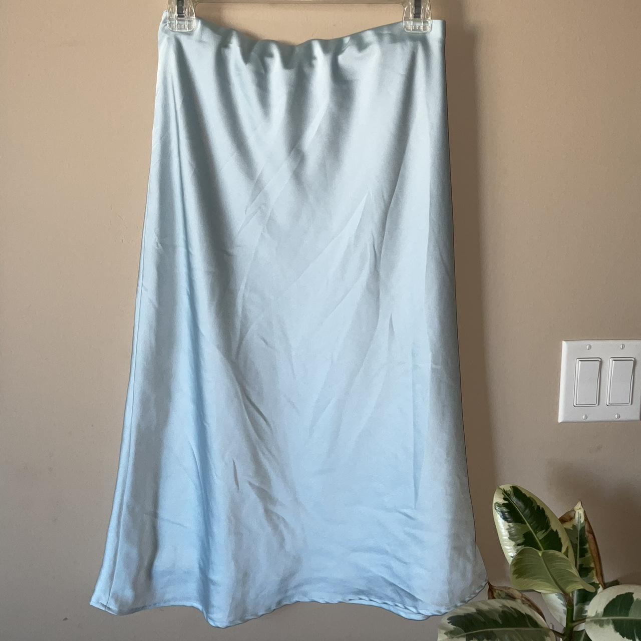 Beautiful satin baby blue midi skirt - Depop