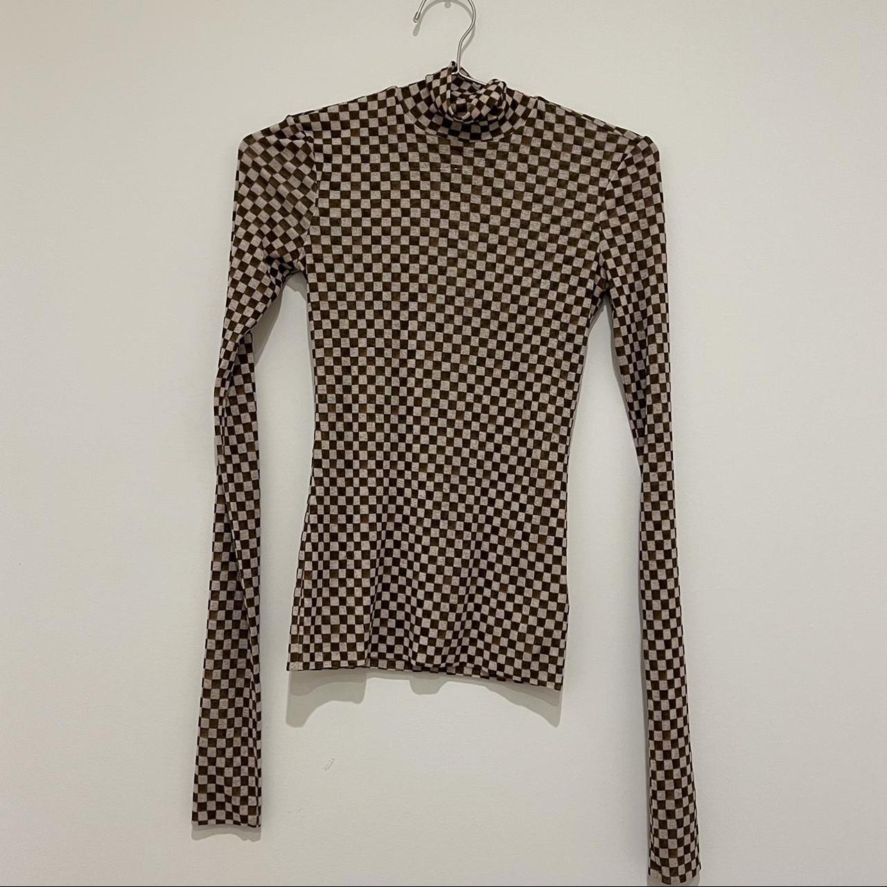 Nanushka Checkered Sheer Harri Turtleneck XS - xs -... - Depop