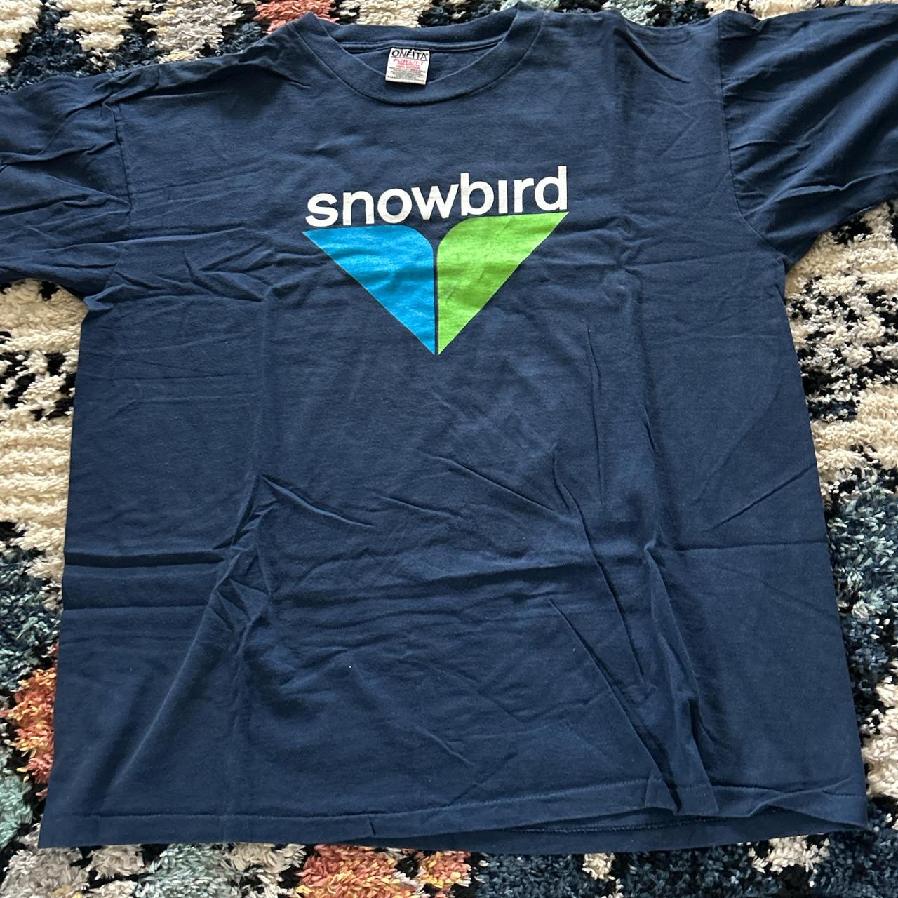 Navy blue vintage Snowbird ski resort cotton t-shirt... - Depop