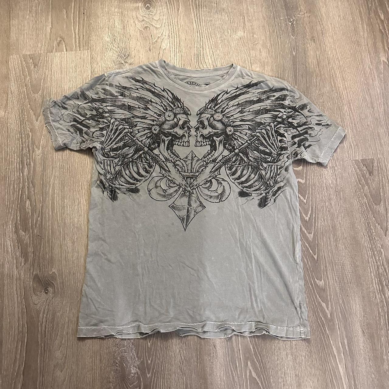 Grey sick Affliction skull shirt :3 men’s size... - Depop