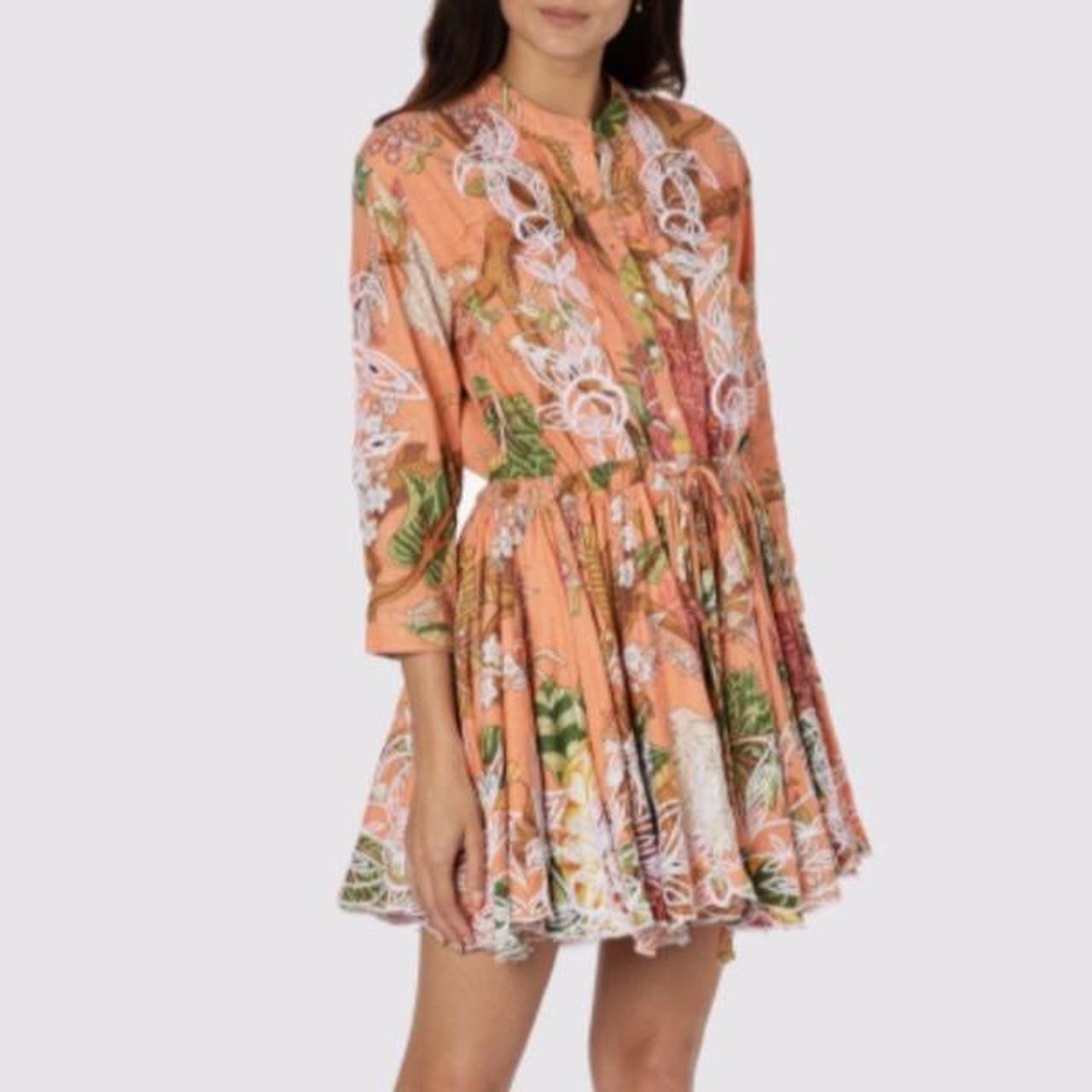 Juliet Dunn Floral Print Long Sleeve Beach Dress in... - Depop