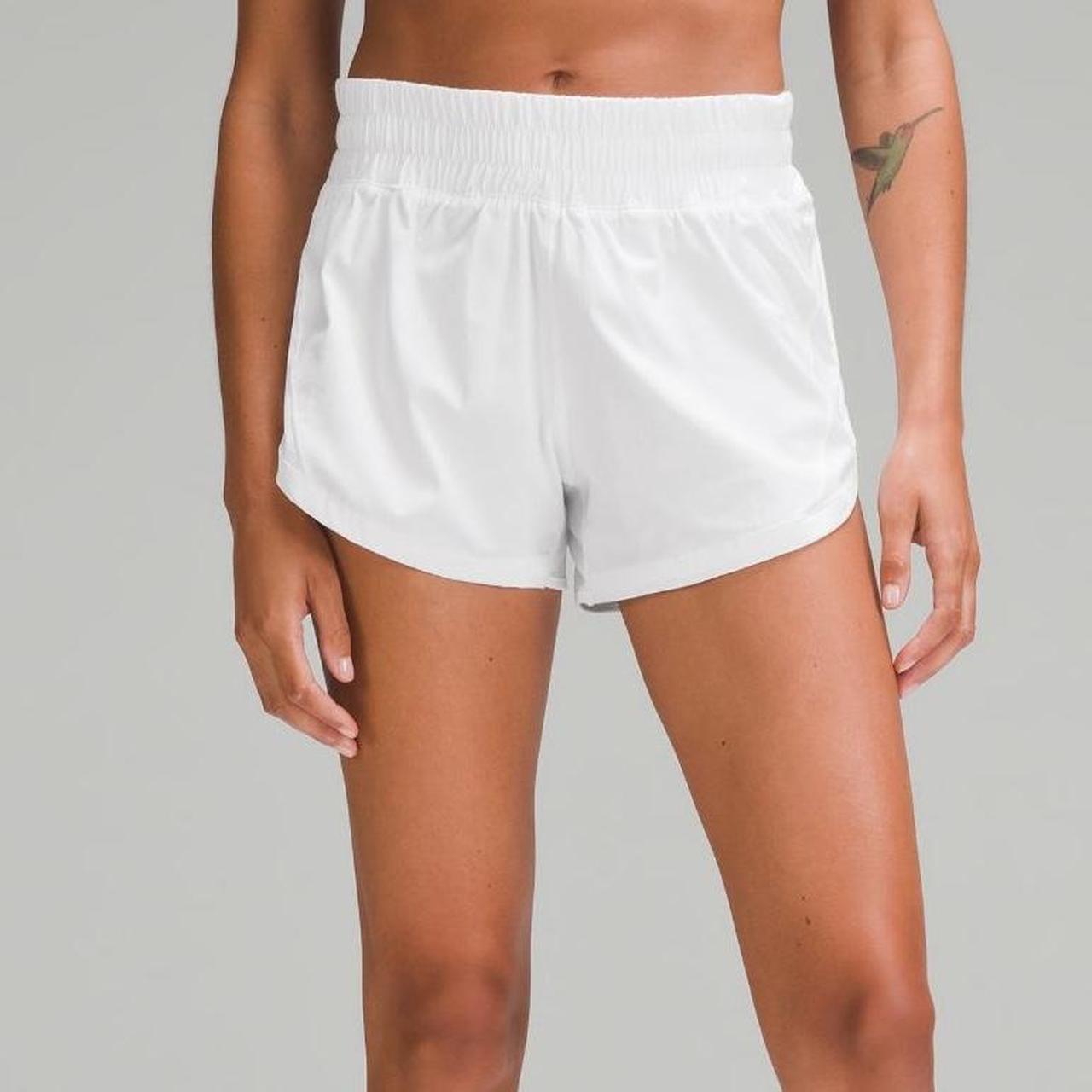 Lululemon Track that High rise lined short in white... - Depop