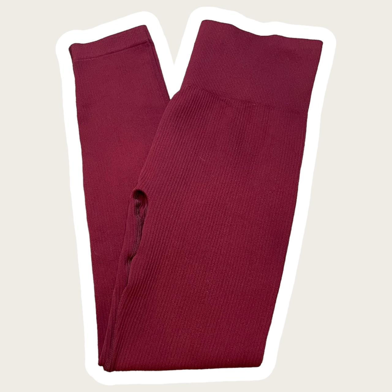 Red ribbed leggings, tight, cinching waistband. V... - Depop