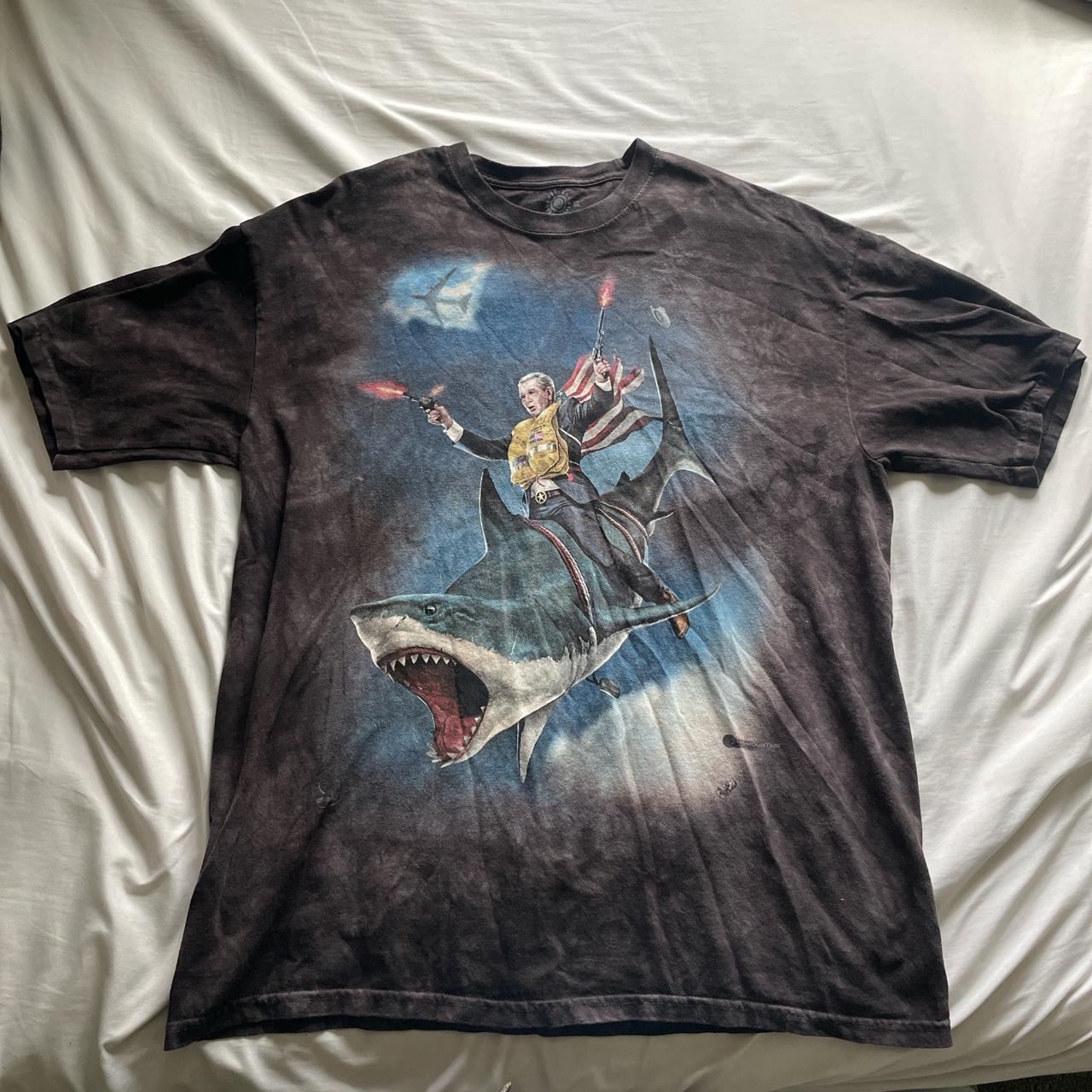 Bill Clinton riding shark. Sick shirt. Just too big... - Depop