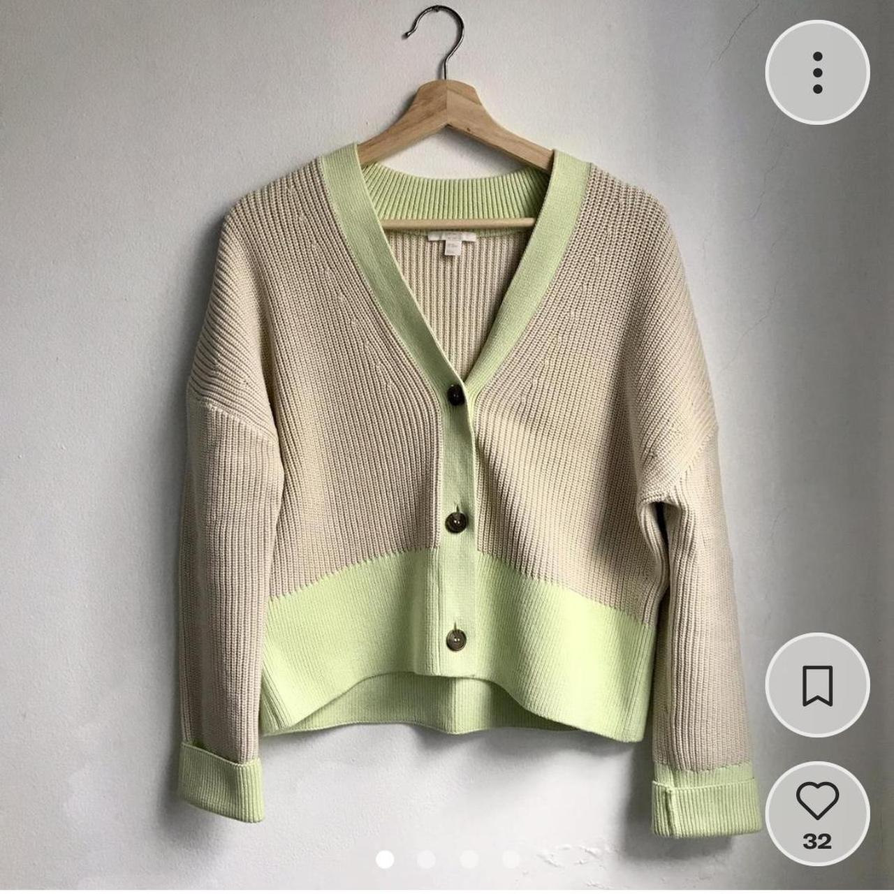 Cos slightly cropped cotton knot cardigan, in beige... - Depop