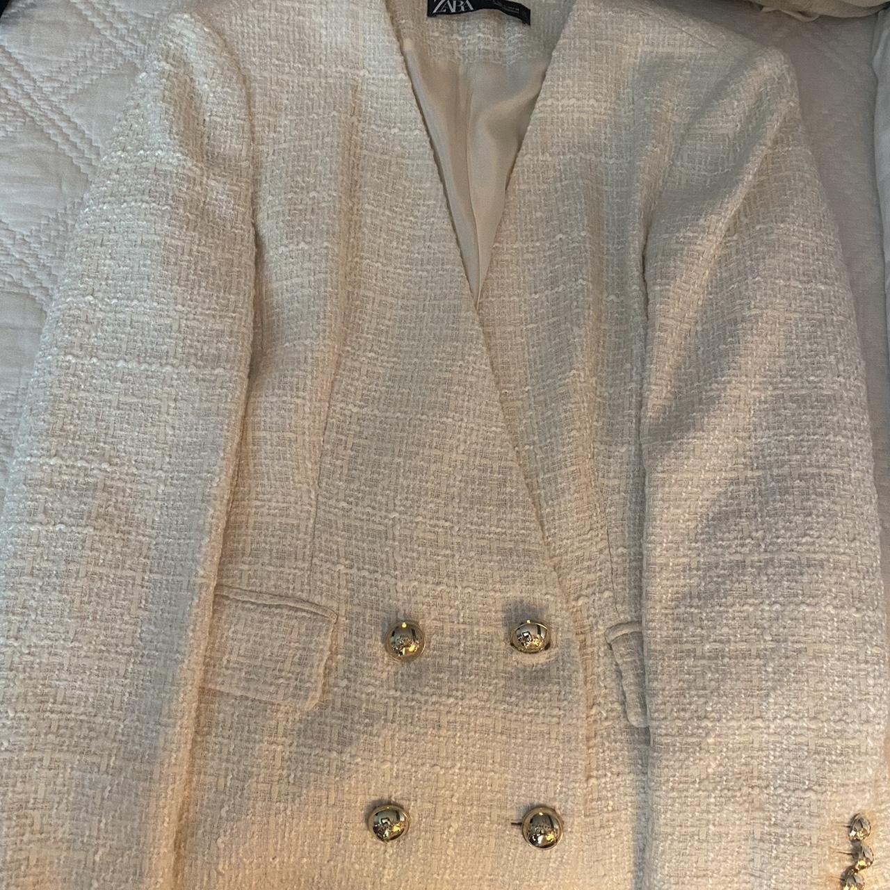 Zara Tweed Blazer Ivory Color Gold Buttons Worn... - Depop