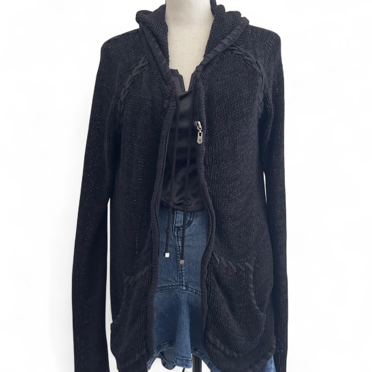 Black knit croquette cardigan hoodie with zipper and... | Depop