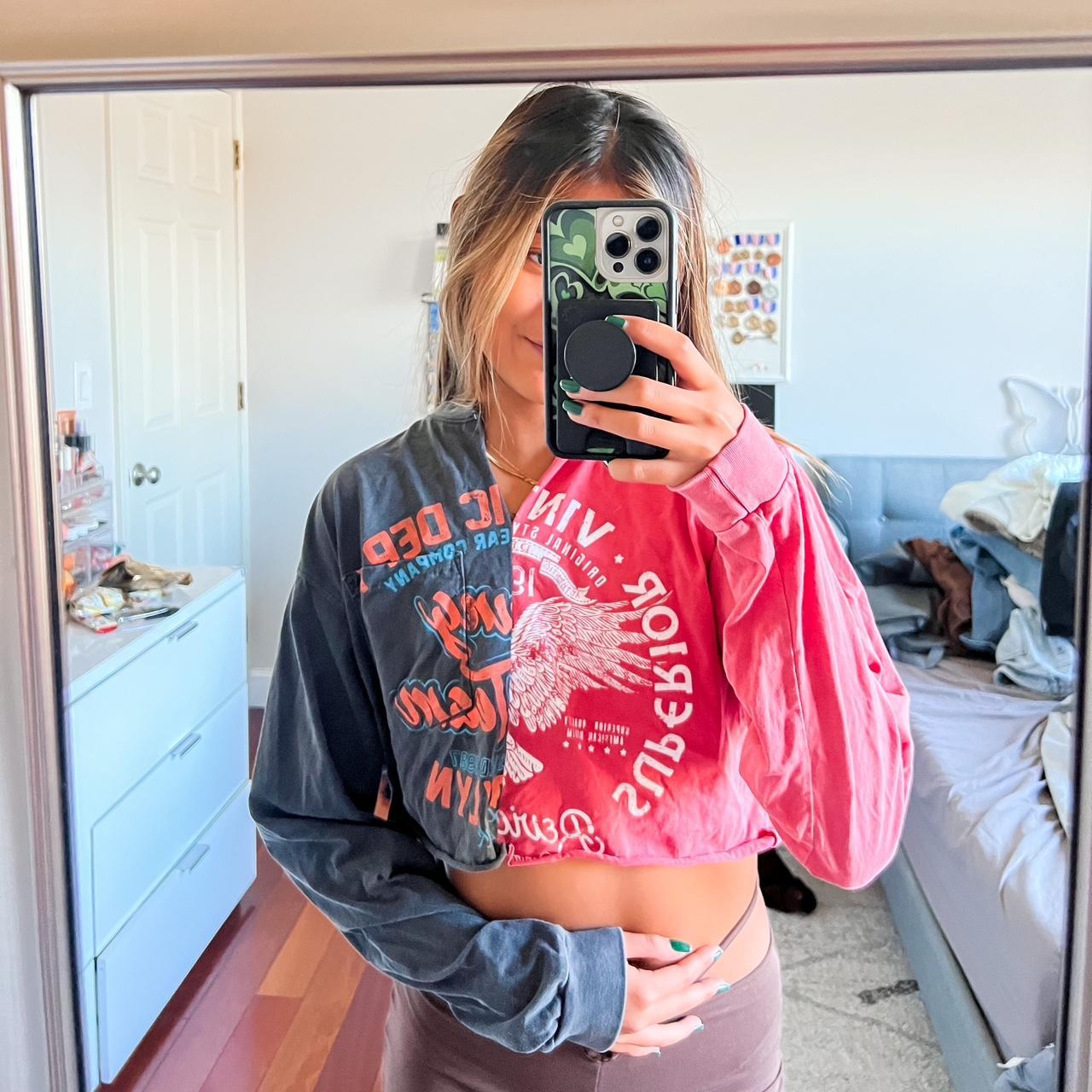 revice two toned crop top long sleeve shirt - very... - Depop